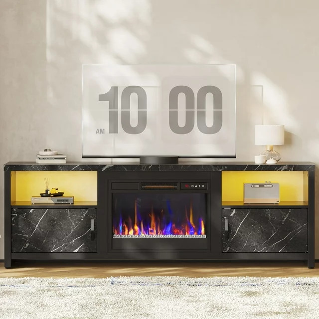 Modern 71" Electric Fireplace TV Stand with LED Lights for TVs up to 75 ...