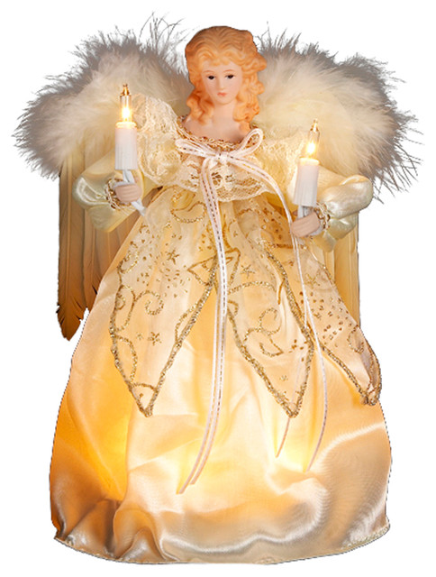 10-Light 9" Ivory and Gold Angel Treetop - Contemporary - Christmas ...