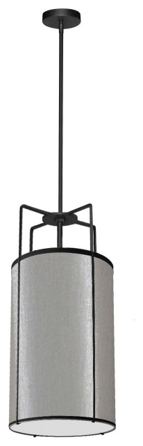 4 Light Pendant Black/Grey Drum Shade w/ White Fabric Diffuser ...