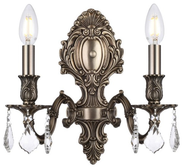 Elegant 9602W10PW/EC Monarch 2-Light Pewter Wall Sconce Clear Cut ...