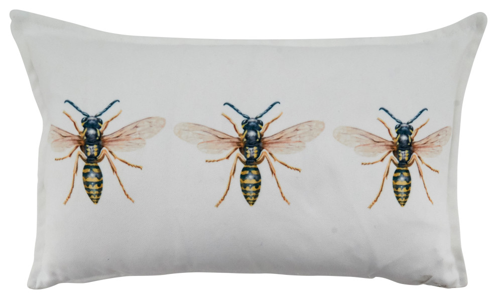 Throw Pillow With Bees Design, 12"x20" - Farmhouse - Decorative Pillows ...