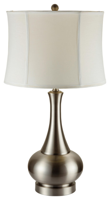 Round Metal Base Table Lamp with Oval Shade, Set of 2, White and Silver ...