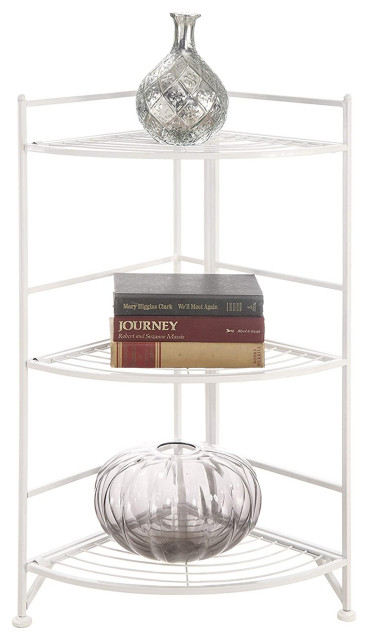Xtra Storage 3 Tier Corner Folding Metal Corner Shelf, White , Pack of ...