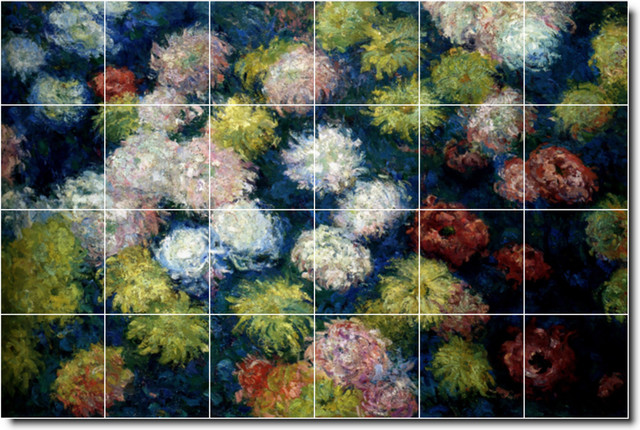 Claude Monet Flowers Painting Ceramic Tile Mural #25, 48" Wide x 32 ...