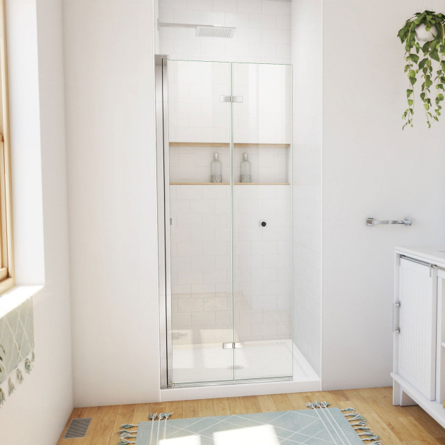 DreamLine Aqua-Q Fold 36" Frameless Bi-Fold Shower Door in Chrome with ...