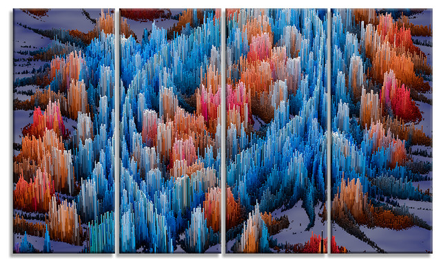 "Macro Render Structure, Blue and Red" Canvas Print, 48"x28" 4 Panels ...