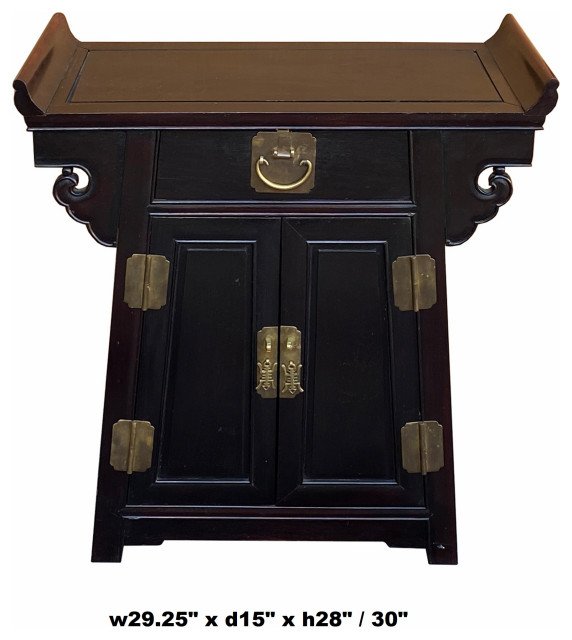 Chinese Oriental Black Lacquer Ru Yi Drawers Altar Foyer Side Table ...