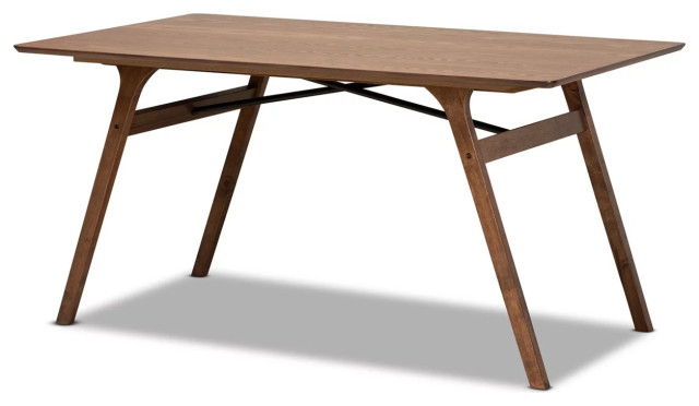 Mid Century Modern Dining Table, Angled Legs With Metal Accents, Walnut ...