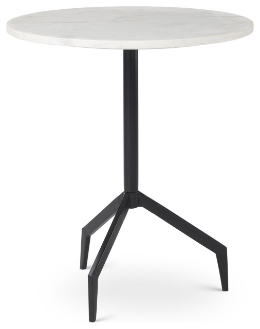 Serre Marble Top 3 Prong Black Metal Base End Table - Transitional ...