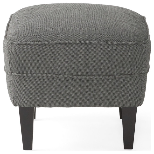 Contemporary Grey Club Chair & Ottoman, Button Tufted Upholstery ...
