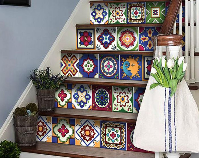 4" x 4" Mediterra Celestial Mosaic Peel and Stick Removable Tiles, 7"x7 ...