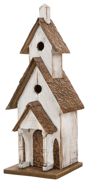 23.62" Oversized Rustic Wood White Birdhouse - Farmhouse - Birdhouses ...