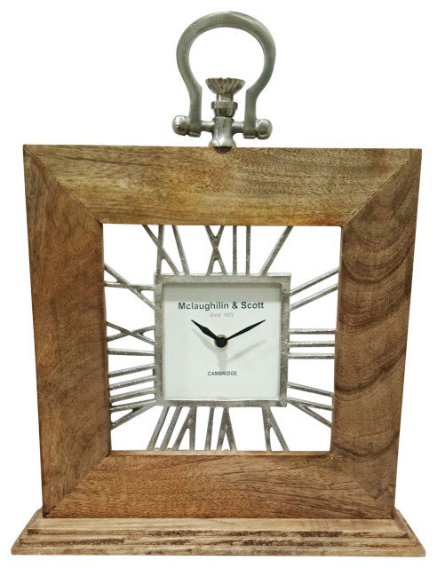 13x16" Mango Wood Table Clock, Natural - Farmhouse - Desk And Mantel ...