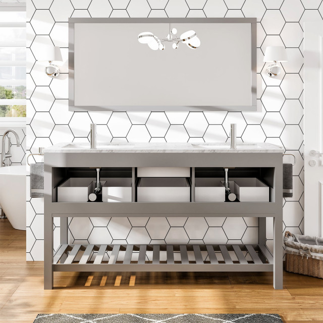 Eviva Natalie 60 Gray Freestanding Double Sink Bathroom Vanity White ...