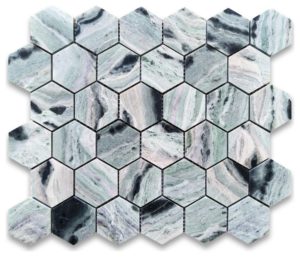 Sagano Vibrant Green Marble 2 inch Hexagon Mosaic Tile Honed, 1 sheet ...