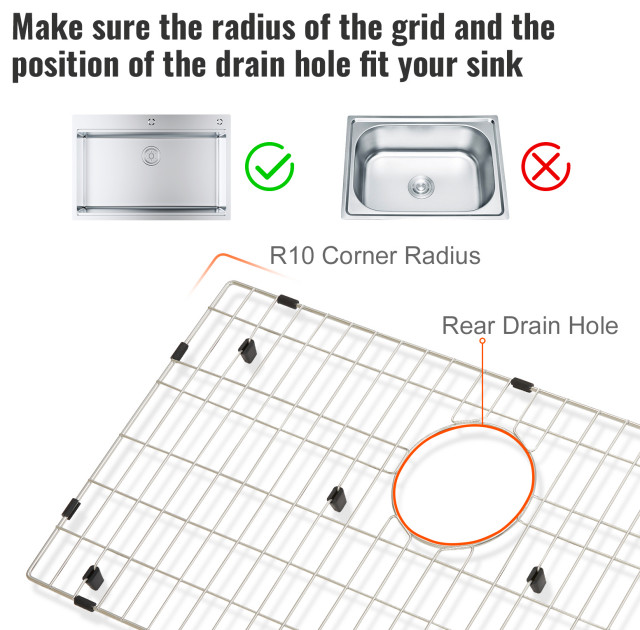 VEVOR Sink Protector Grid For Kitchen Sink 26""x14"" Stainless Steel ...