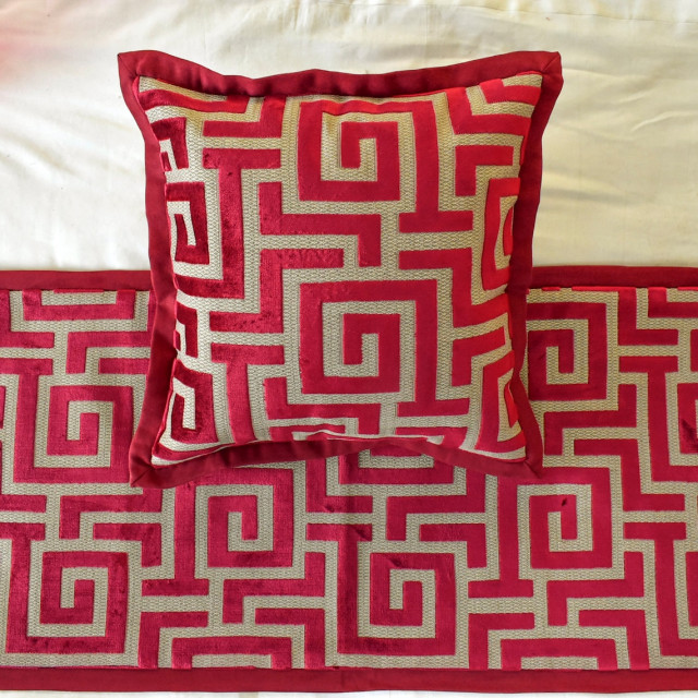 Designer Red Velvet Twin Bed Runner, Maze - Path, Queen 74"x18" Bed ...