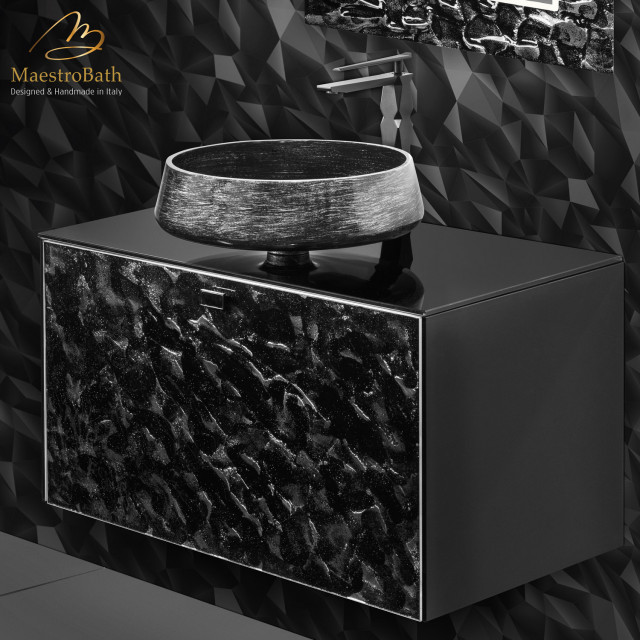 Kara Luxury Murano Glass Single Bathroom Vanity 30", Black ...