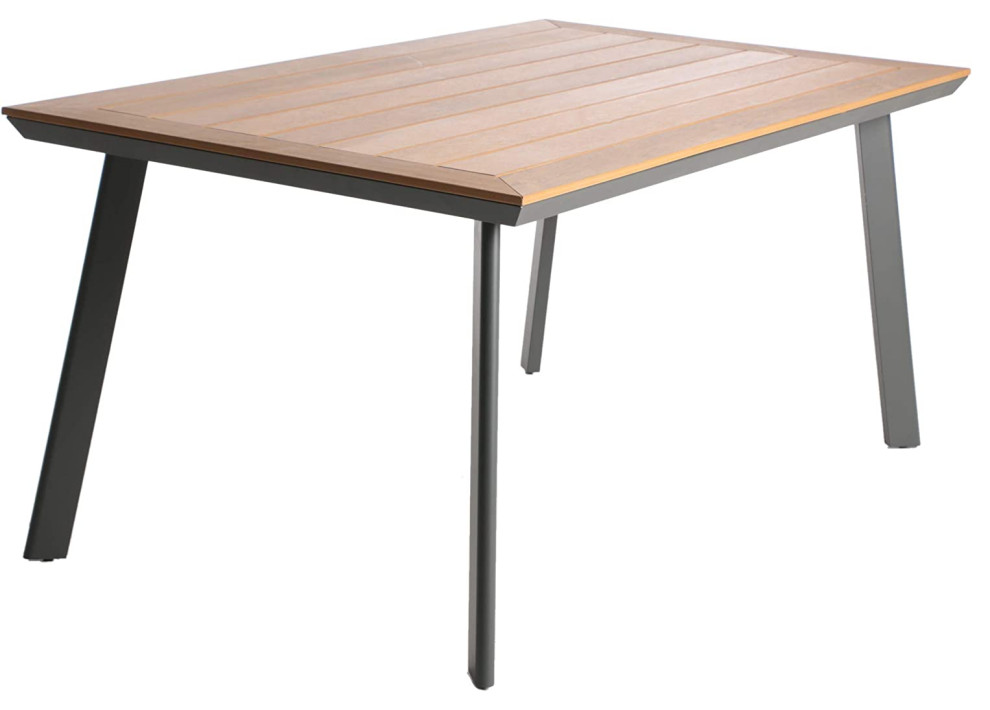 Modern Outdoor Dining Table, Rust Proof Aluminum Legs With Faux Wood ...