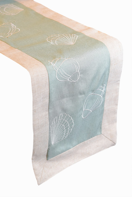 Shell Sean Foam Green 100% Polyester Table Runner - Beach Style - Table ...