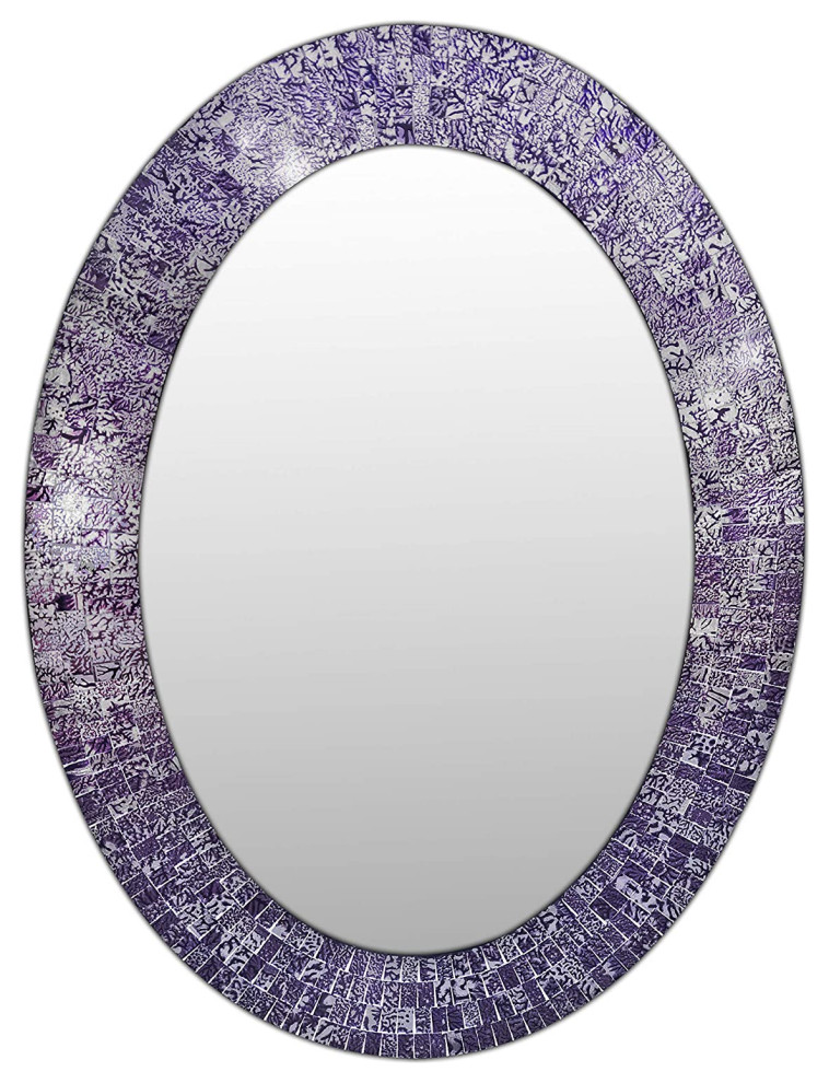 DecorShore 32"x24" Oval Shape Hanging Purple Wall Mirror - Contemporary ...