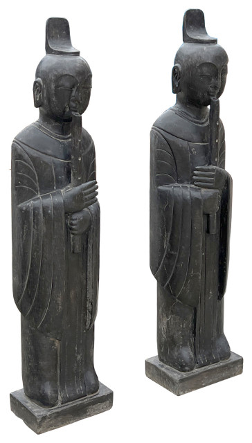 Pair Chinese Black Gray Stone Standing Zen Harmony Decor Statues ...