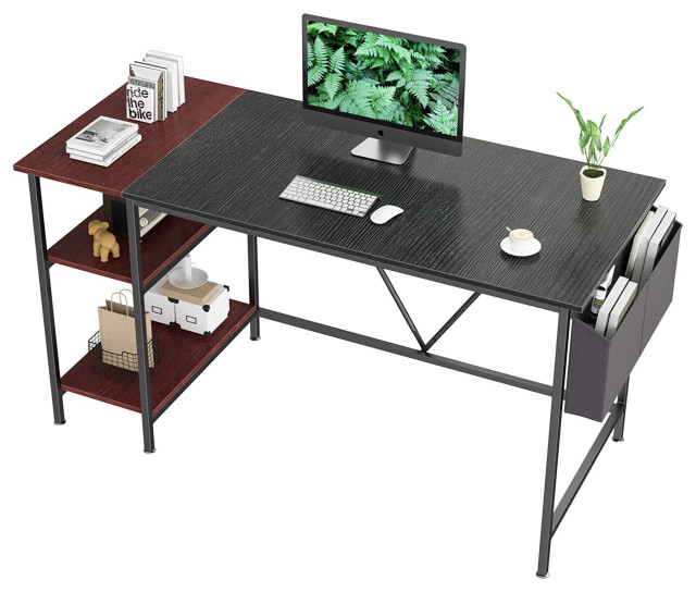Modern 55 inch Computer Desk with 2-Tier Bookshelf Home Office ...