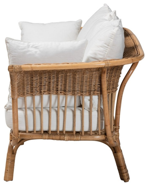 Baxton Studio Edana Modern Bohemian Natural Rattan Sofa With Cushion ...