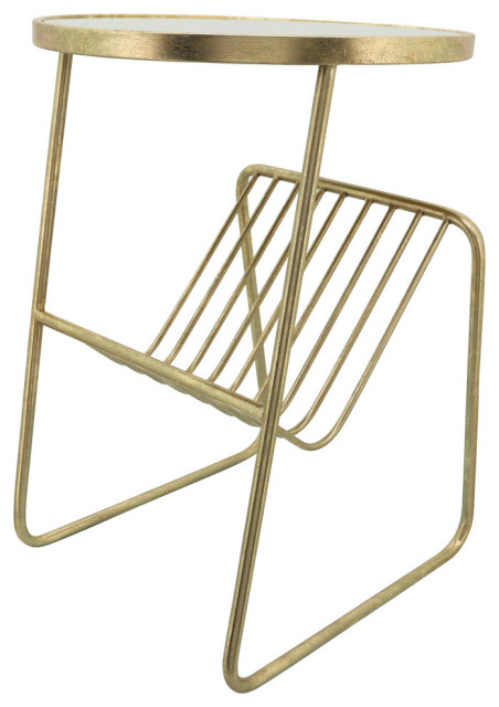 Metal, 26" Mirrored Side Table/Rack, Gold, 19x18x26" - Contemporary ...