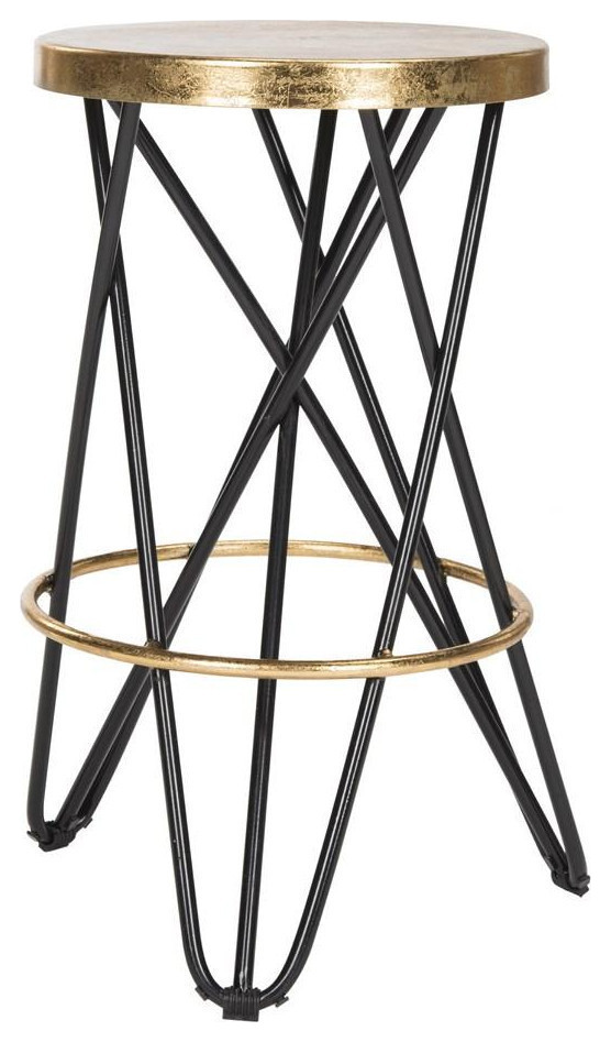Willow Gold Leaf Counter Stool, Black/Gold, Set of 2 - Midcentury - Bar ...