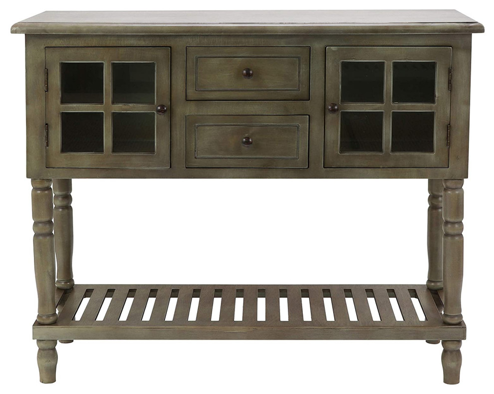 Console Table, Carved Legs and Cabinets With Window Like Glass Door ...