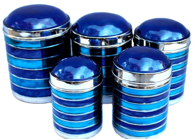 Stainless Steel Shiny Blue and Aqua (Green/Blue) LACQUERED Canisters ...