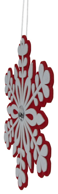 10" Red and White Snowflake Christmas Ornament With Gem - Modern ...