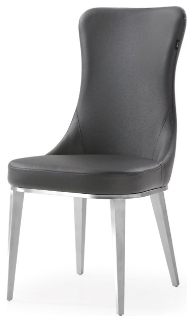 Modern Norma Dining Chair Dark Gray, Brushed Stainless Steel Base ...
