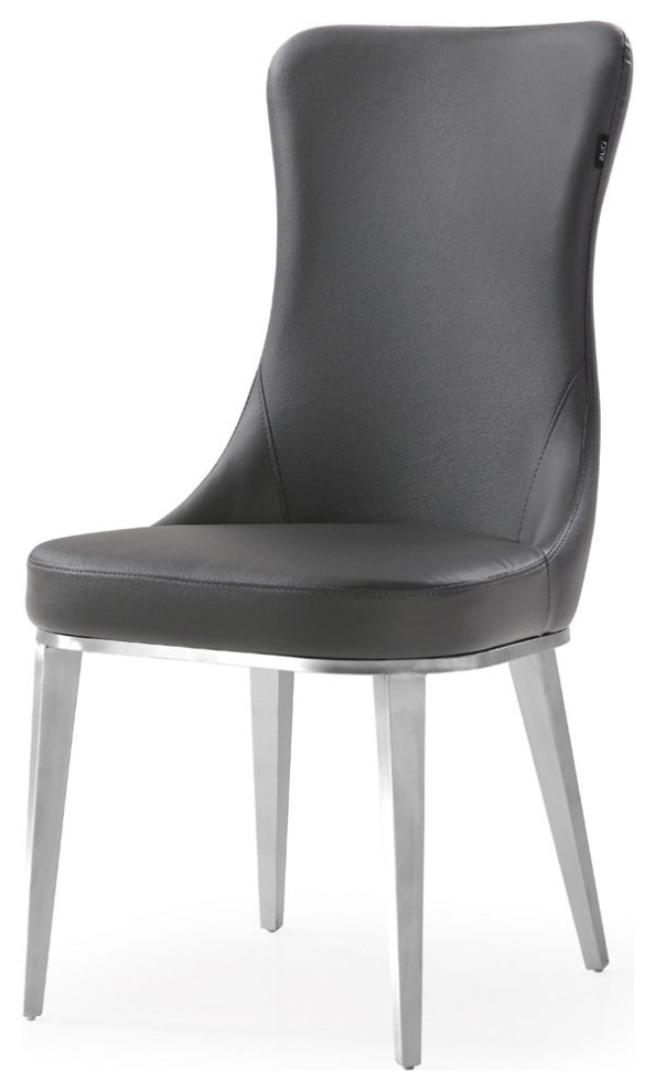 Modern Norma Dining Chair Dark Gray, Brushed Stainless Steel Base ...