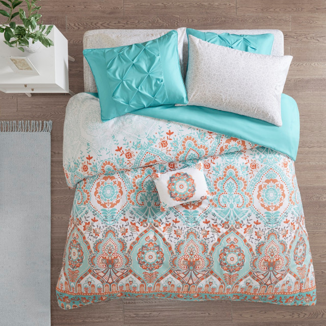 Intelligent Design Vinnie Boho Comforter Set With Bed Sheets, Aqua ...