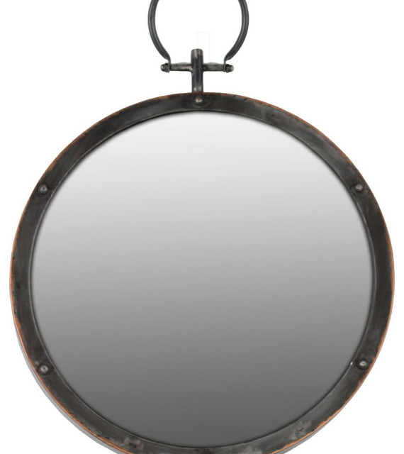 Round Metal Encased Mirror with Ring Hanger, Set of 2, Black ...