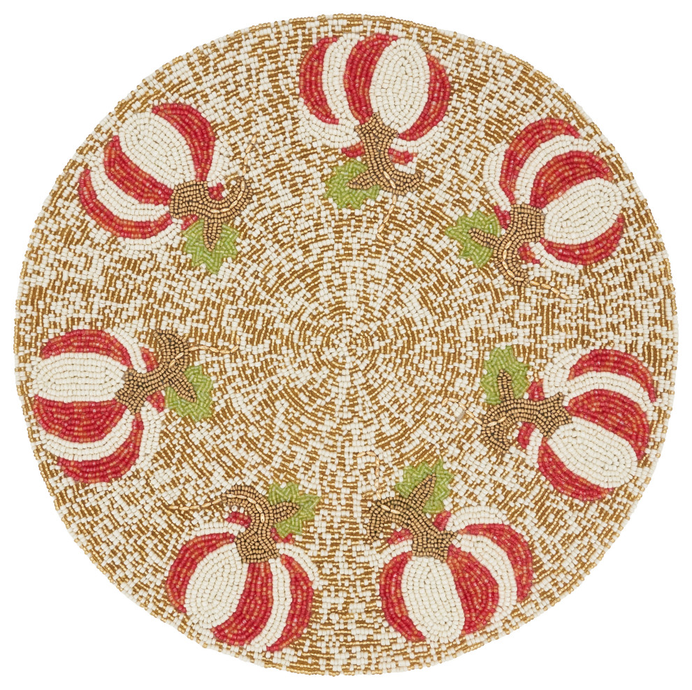 Elegant Beaded Pumpkin Placemat, Set of 4, Multi, 14", 14 ...