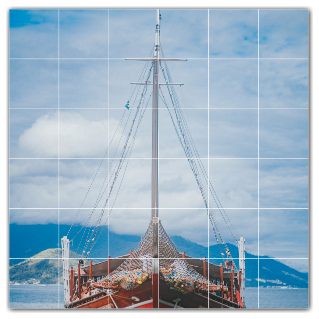 Boat Ceramic Tile Wall Mural HZ500230, 48" Wide x 48" High - Beach ...