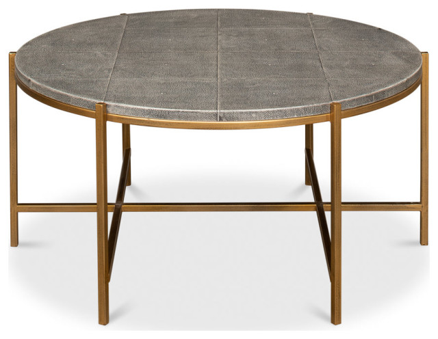 Gray Shagreen Leather Round Coffee Table - Contemporary - Coffee Tables ...