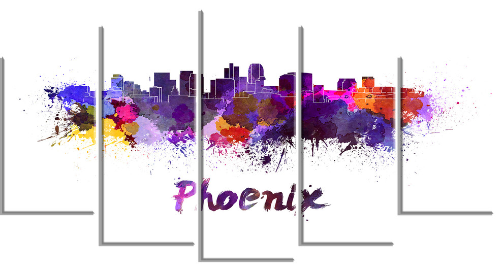"Phoenix Skyline" Cityscape Glossy Metal Wall Art, 60"x32", 5 Panels ...