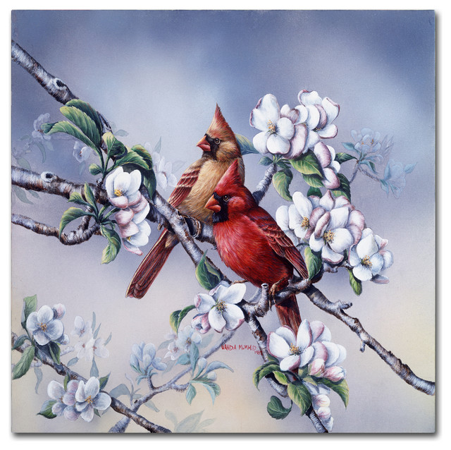 Wanda Mumm 'Spring Cardinals' Canvas Art, 14"x 14" - Contemporary ...