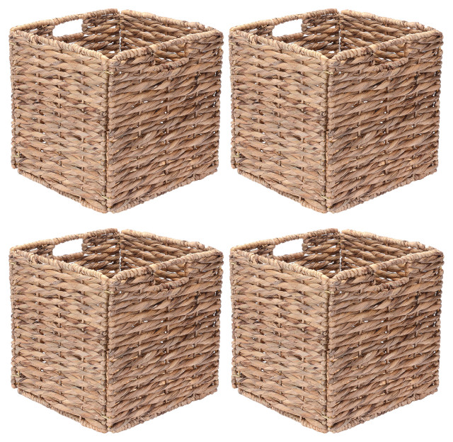 Set of 4 Square Handmade Woven Water Hyacinth Storage Bins - Beach ...