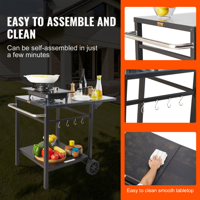VEVOR Outdoor Grill Dining Cart Double-Shelf BBQ Movable Food Prep ...