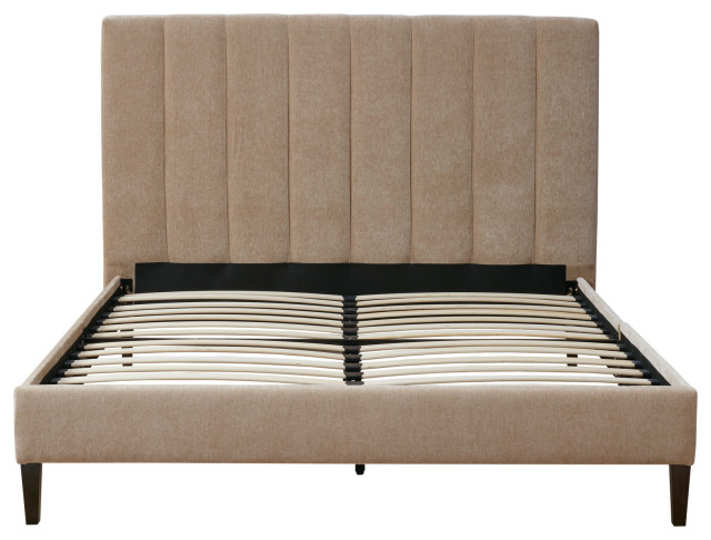 510 Design Catalina Channel Tufting Upholstered Bed Frame, Tan, King ...
