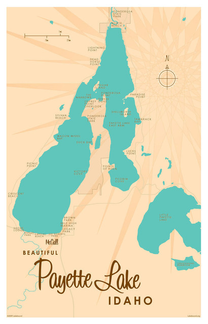 Lakebound Payette Lake Idaho Map Art Print, 30"x45" - Contemporary ...