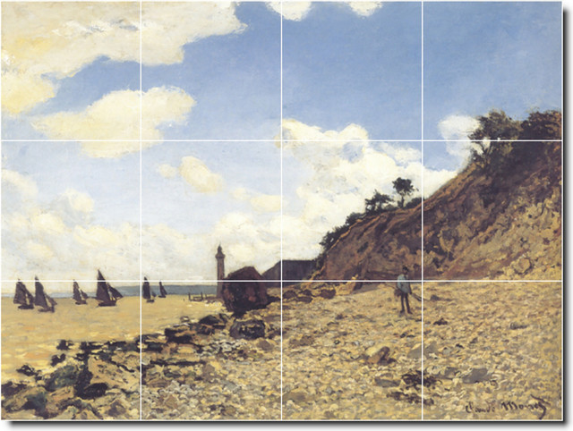 Claude Monet Waterfront Painting Ceramic Tile Mural #110, 48" Wide x 36 ...