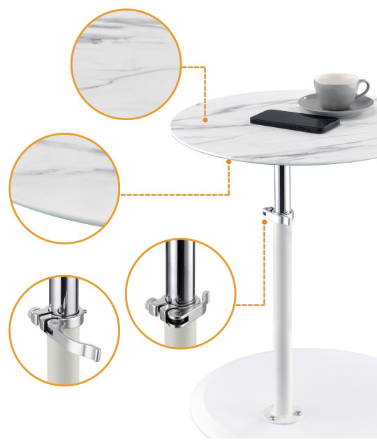 Orbit End Table with Height Adjustable Marble Textured Glass Top ...