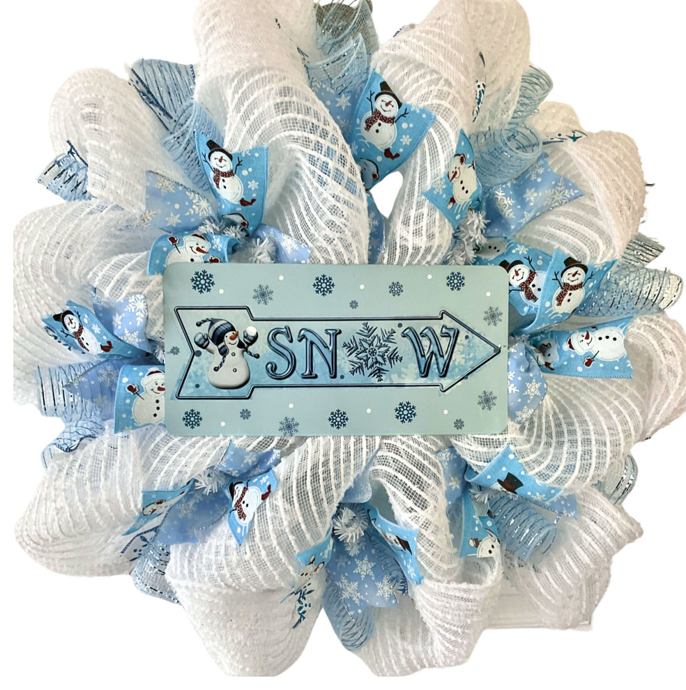 Snow Deco Mesh Wreath With Adorable Snowman Handmade Deco Mesh ...