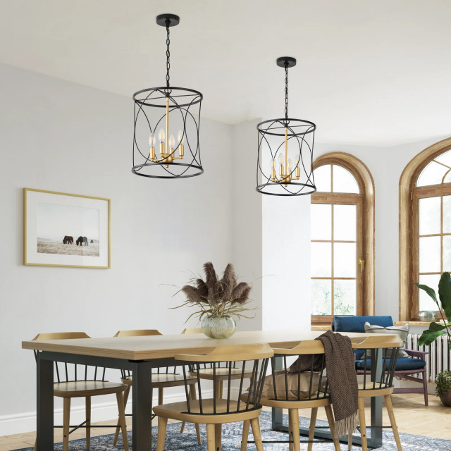 Farmhouse Metal Cylinder Frame 3-Light Pendant Lighting Fixture ...